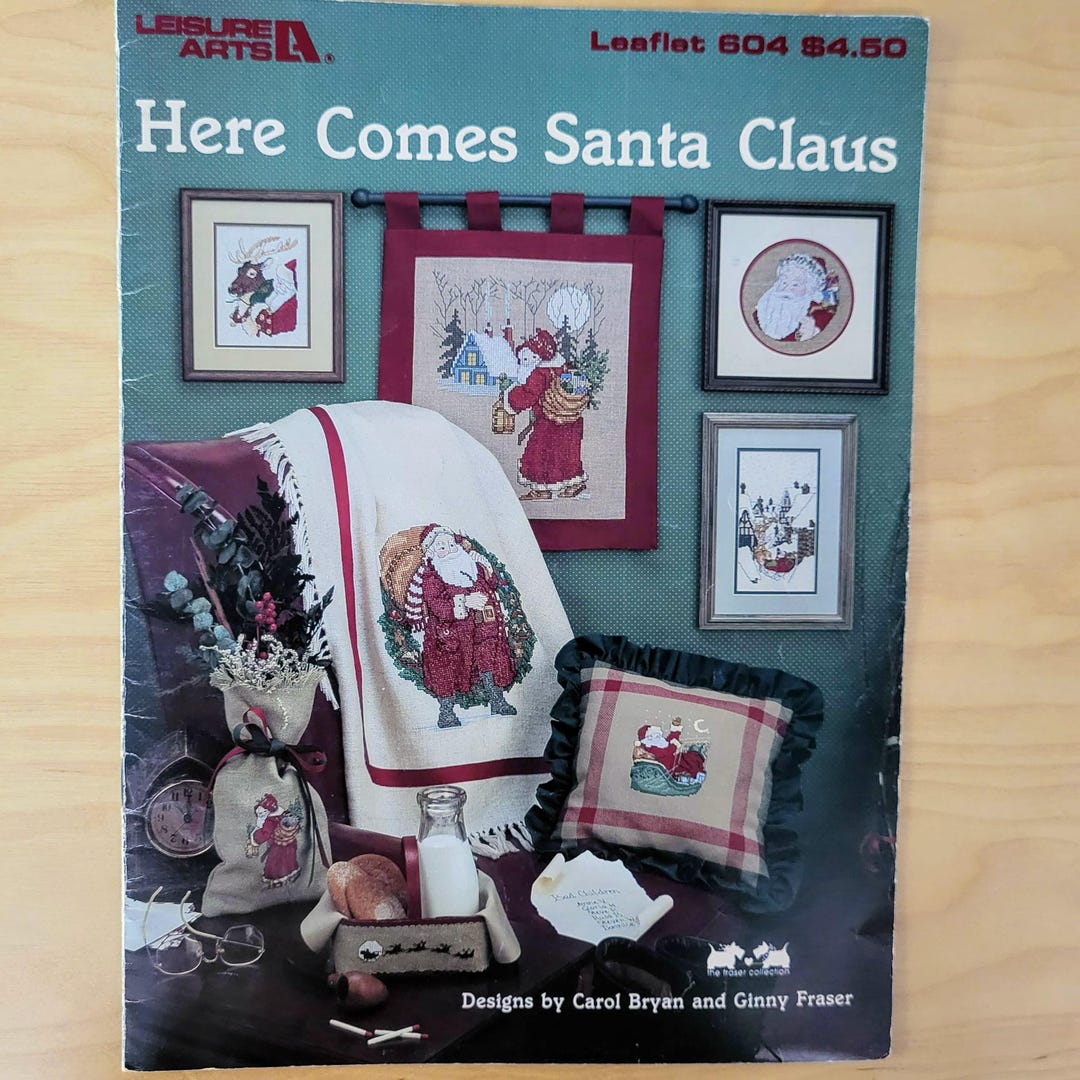 Vintage Leisure Arts Counted Cross Stitch Leaflet 604 Here Comes Santa ...