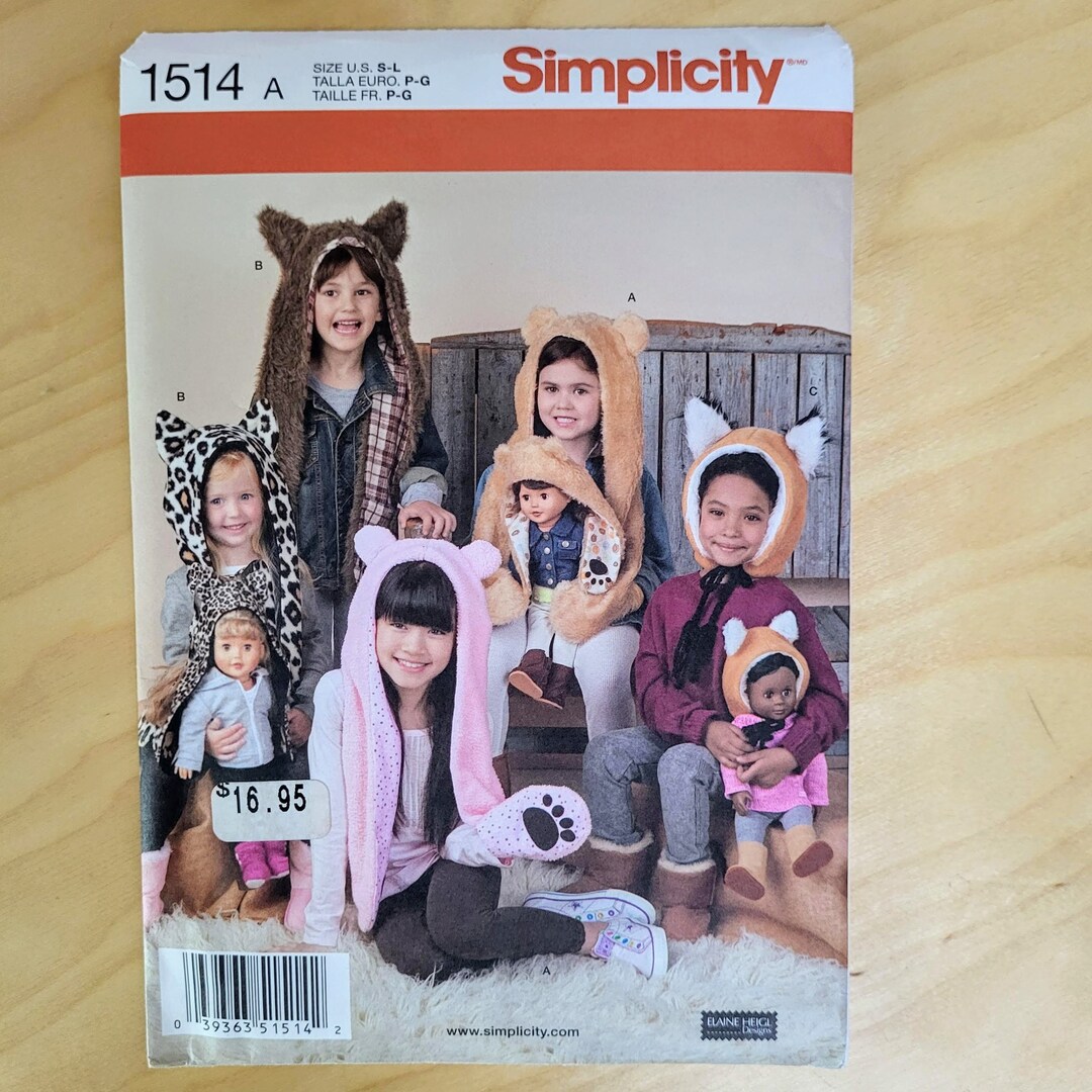 Simplicity Sewing Pattern 1514 Child's Animal Hats & Matching 18" Doll ...