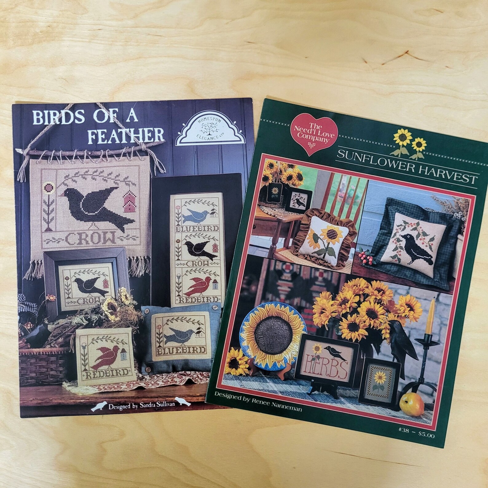 Set of 2 Counted Cross Stitch Patterns Sunflower Harvest by the Need'l Love Company and Birds of ...