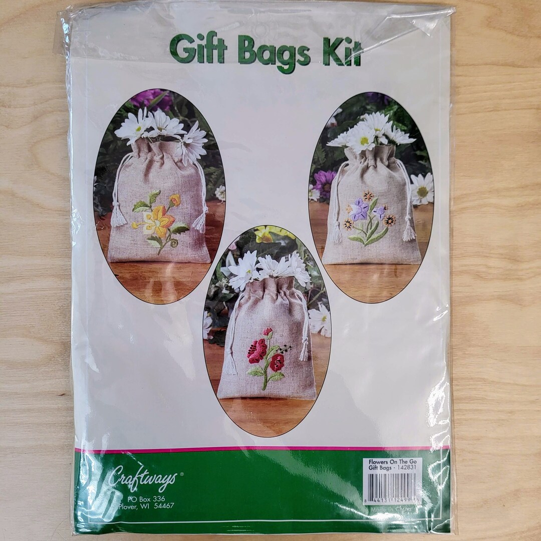 Crewel Embroidery Gift Bags Kit, Flowers Embroidery - Etsy