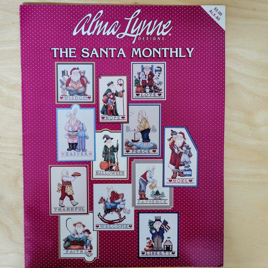 Vintage Alma Lynne Counted Cross Stitch Leaflet the Santa Monthly ...
