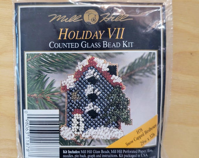 Vintage Mill Hill Counted Glass Bead Ornament Kit Snow Capped Birdhouse ...