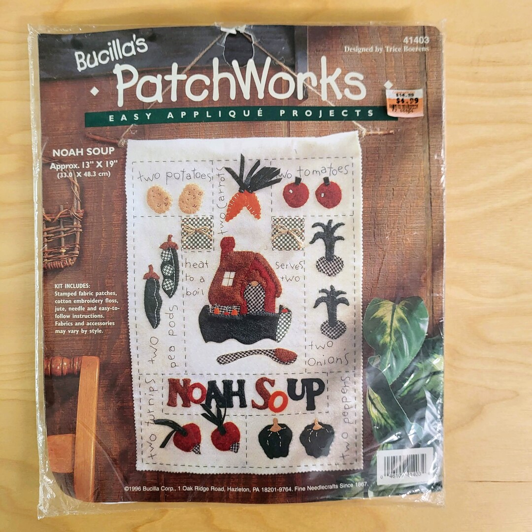 Vintage Bucilla Patchworks Easy Applique Projects Noah Soup, Felt Applique Kit, Felt Wall ...