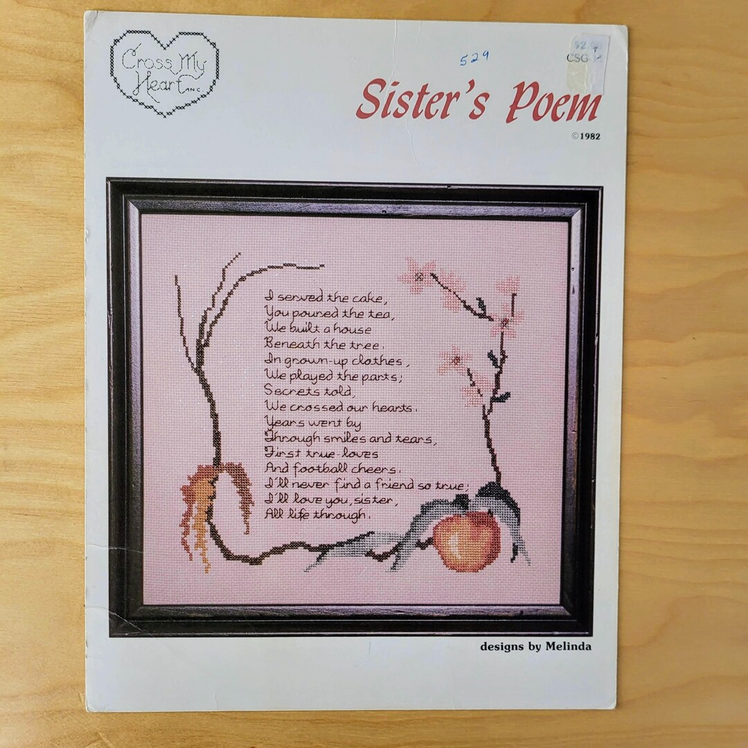 Vintage Cross My Heart Counted Cross Stitch Leaflet Sister's Poem by ...