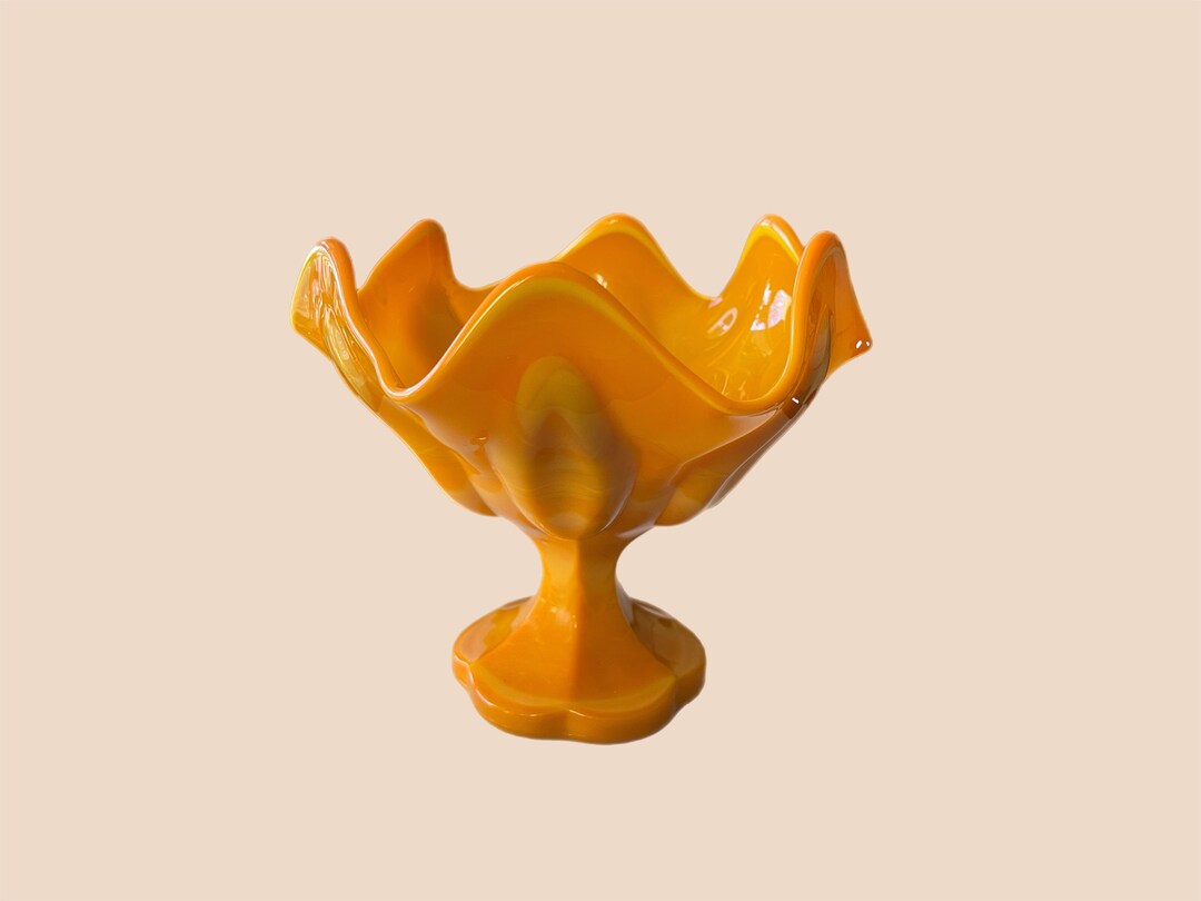 Vintage L.E. Smith Bittersweet Orange Glass Compote, MCM Collectible ...