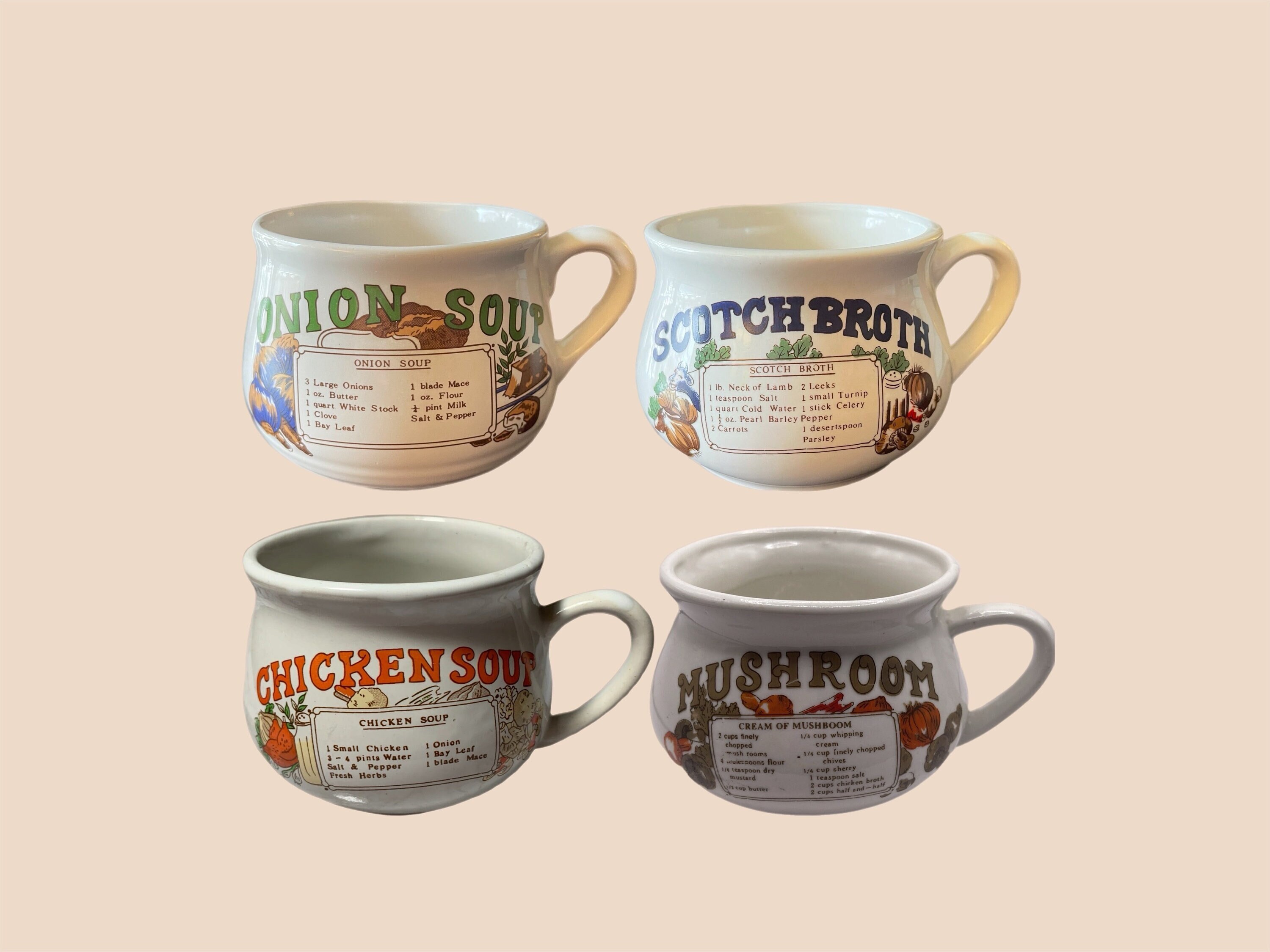 Vintage Soup Recipe Mug, Chicken Soup Recipe Mug, Mushroom Soup Recipe ...