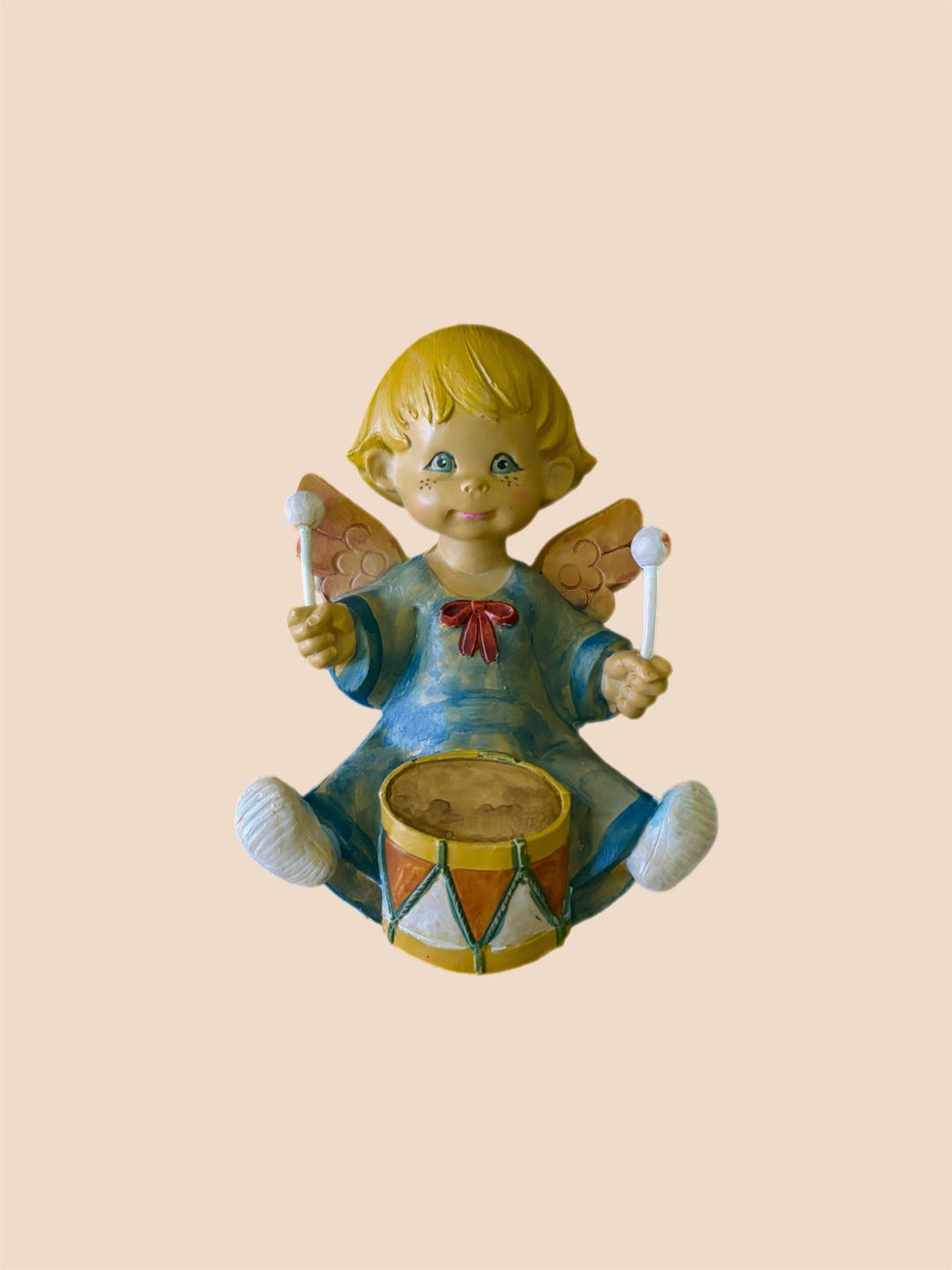 Vintage Italian Resin Angel Playing Drum, Vintage Wall Hanging, Vintage ...