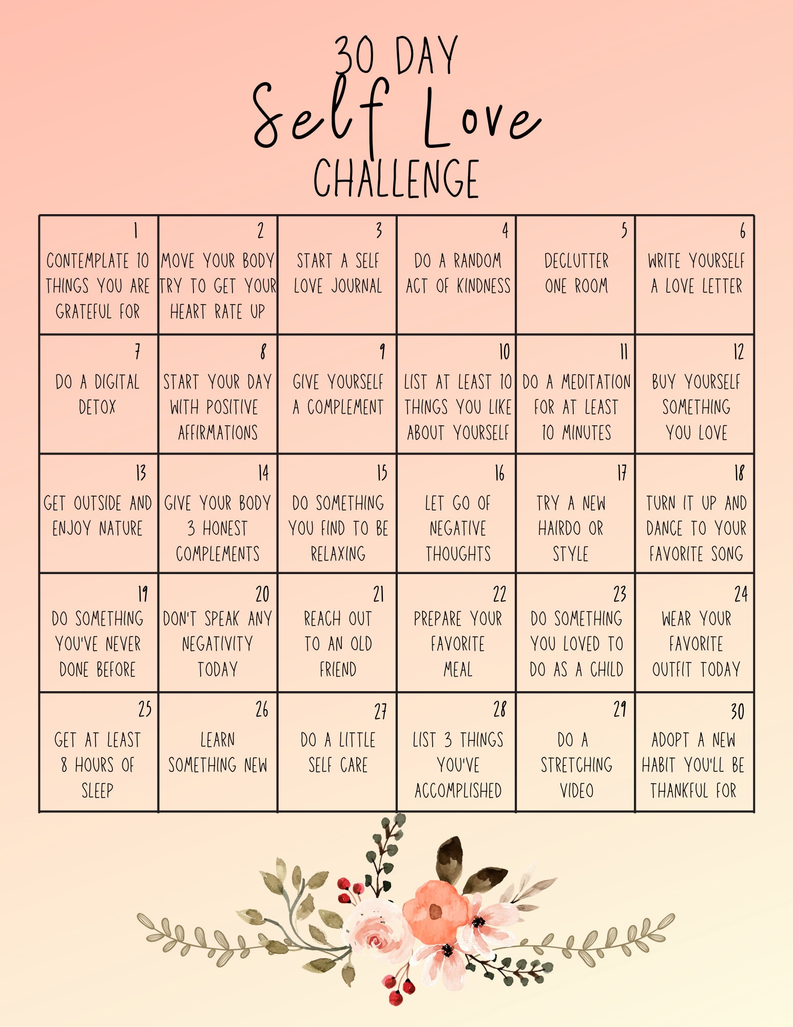Self Love Challenge | 30 Day Challenge for Self-love | Physical Product ...