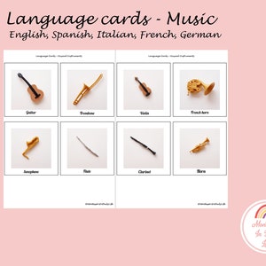 Montessori Language Cards - Musical Instruments 5 Languages En, Es It ...