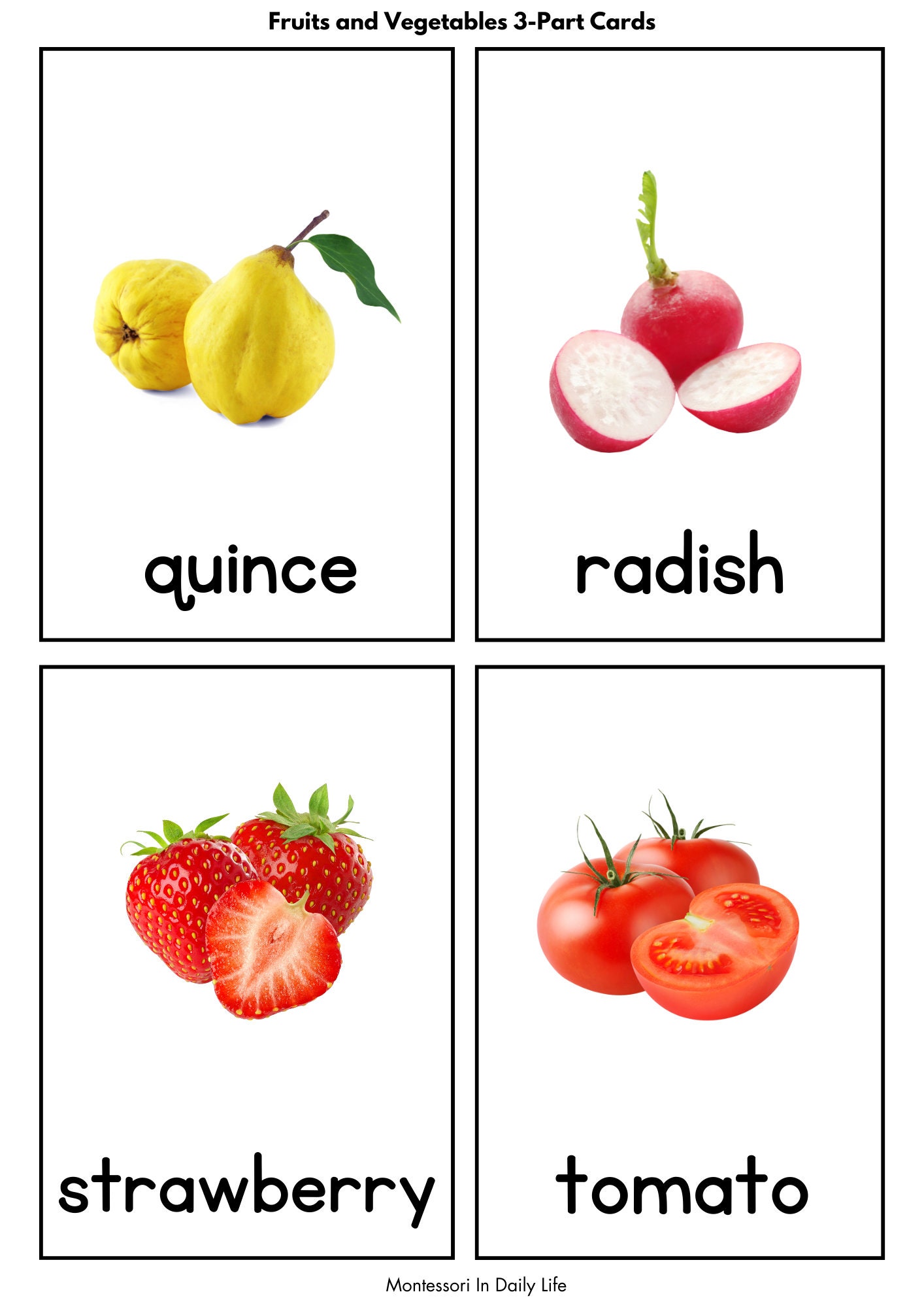 Fruits and Vegetables Montessori 3-part Cards and Alphabet Phonics ...