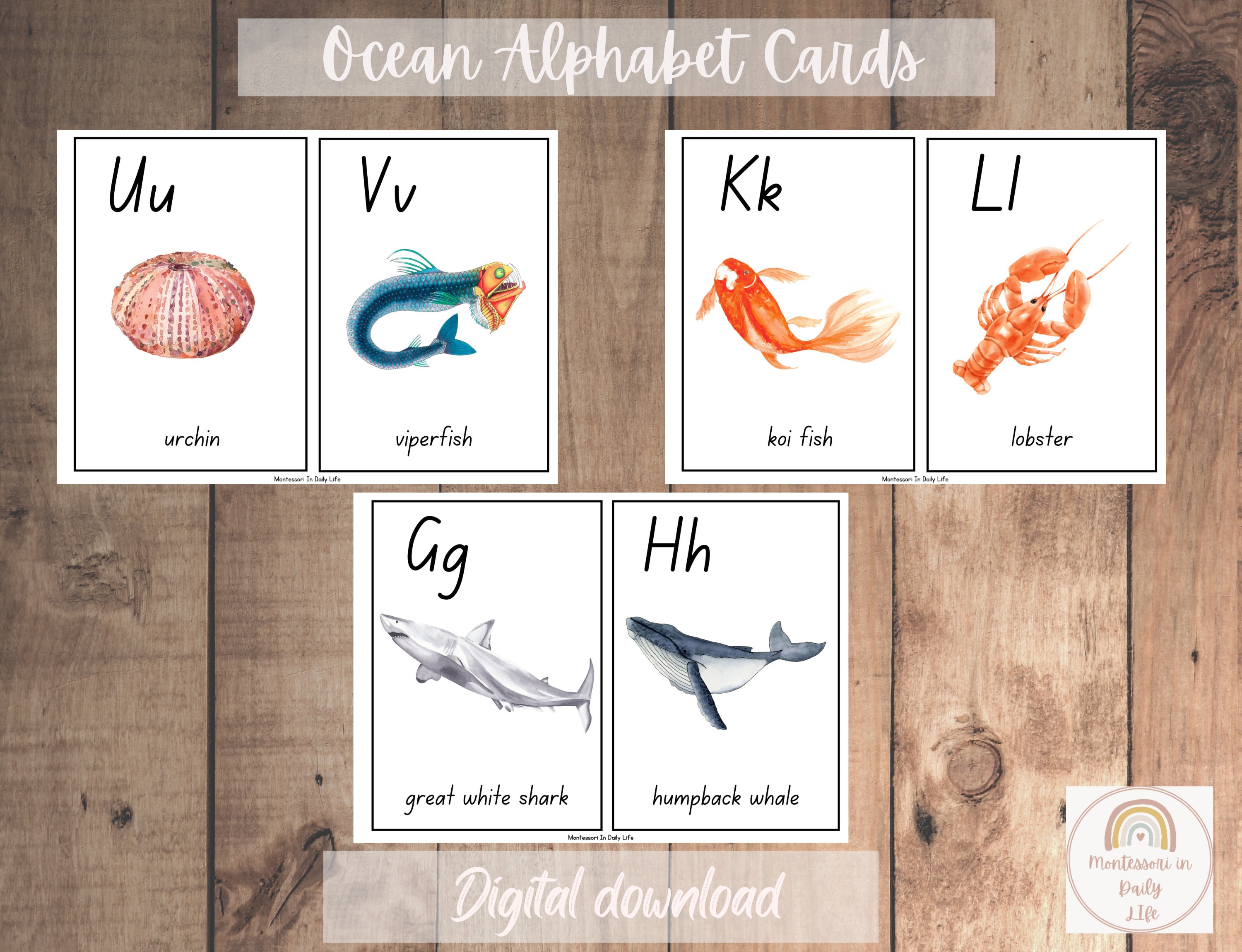 Ocean Animals Alphabet Cards - Montessori Language Cards - Etsy