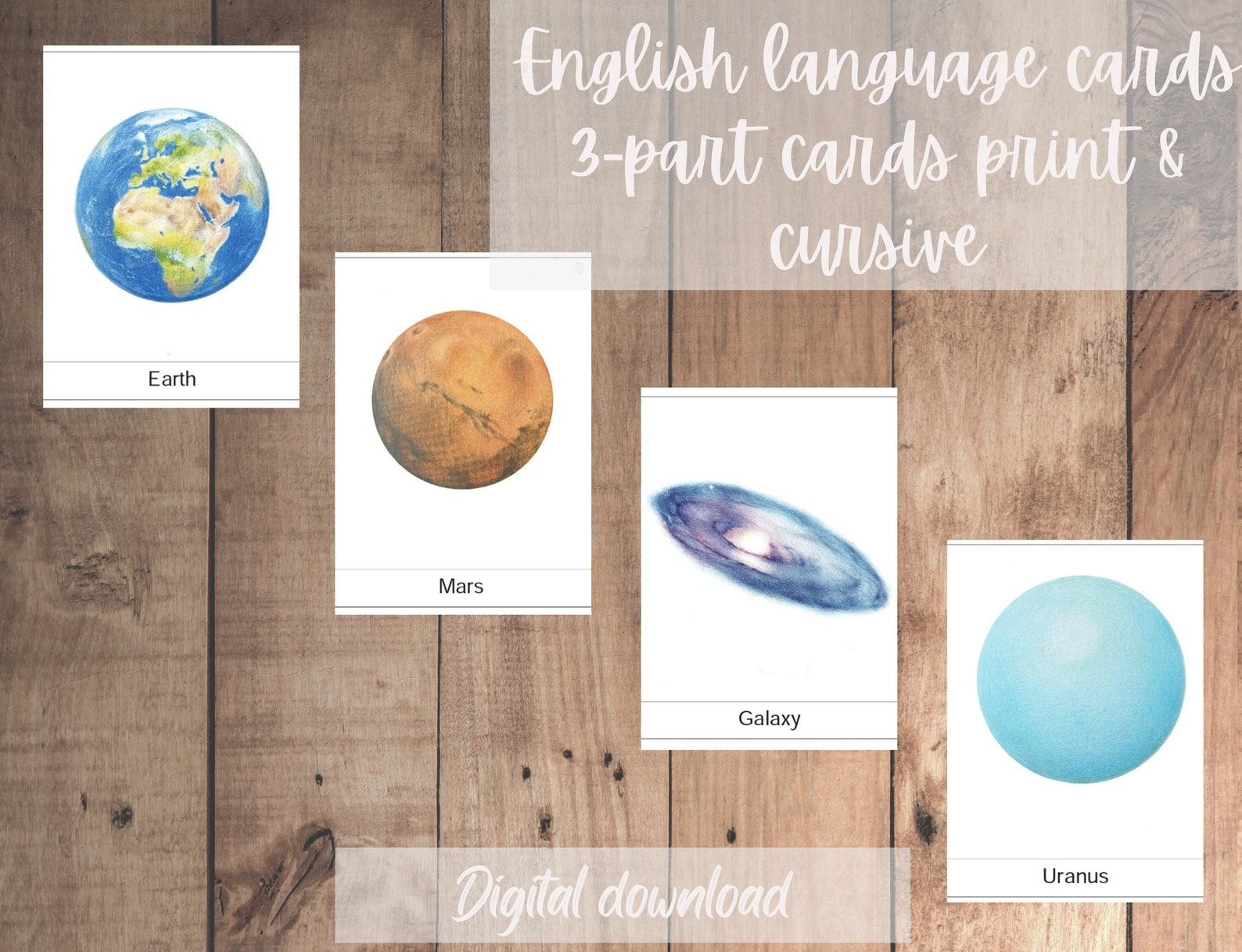 Solar System Language Cards Eng, It, Fr, Es, De- Montessori 3part Cards ...