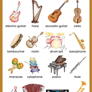 Montessori Language Cards - Musical Instruments 5 Languages En, Es It ...