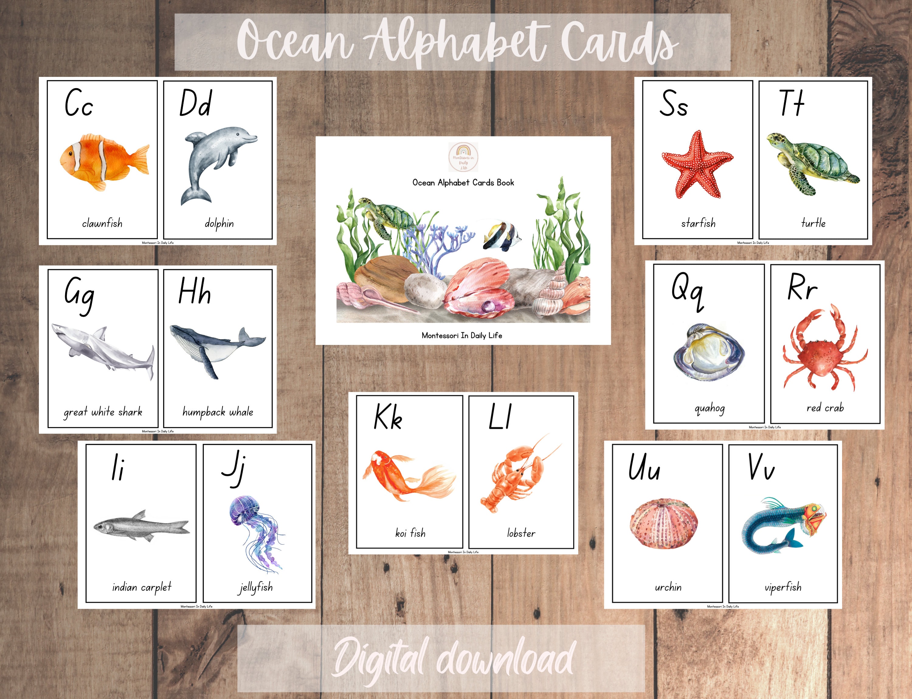 Ocean Animals Alphabet Cards - Montessori Language Cards - Etsy