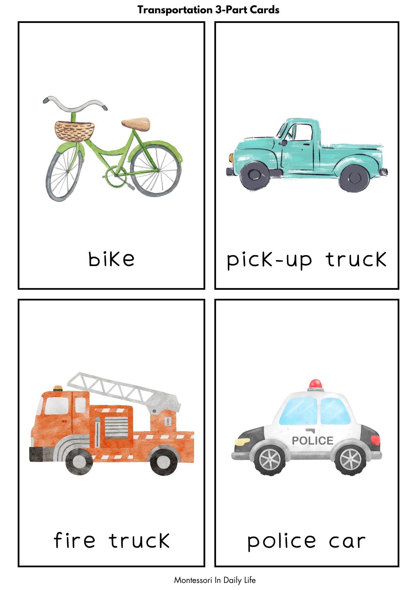 Transportation Montessori 3-part Cards 5 Languages FREE Transportation ...