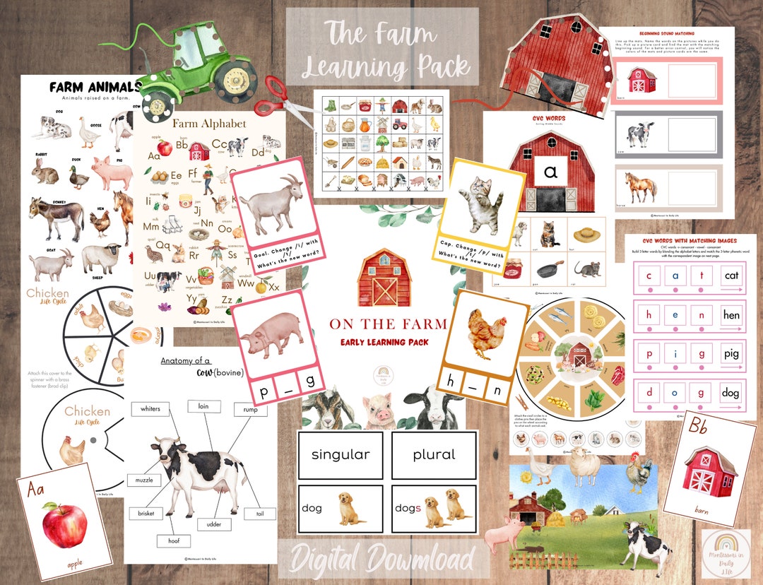 On the Farm - Montessori Learning Pack 3 - 6 Yo, With 2 FREE Coloring ...