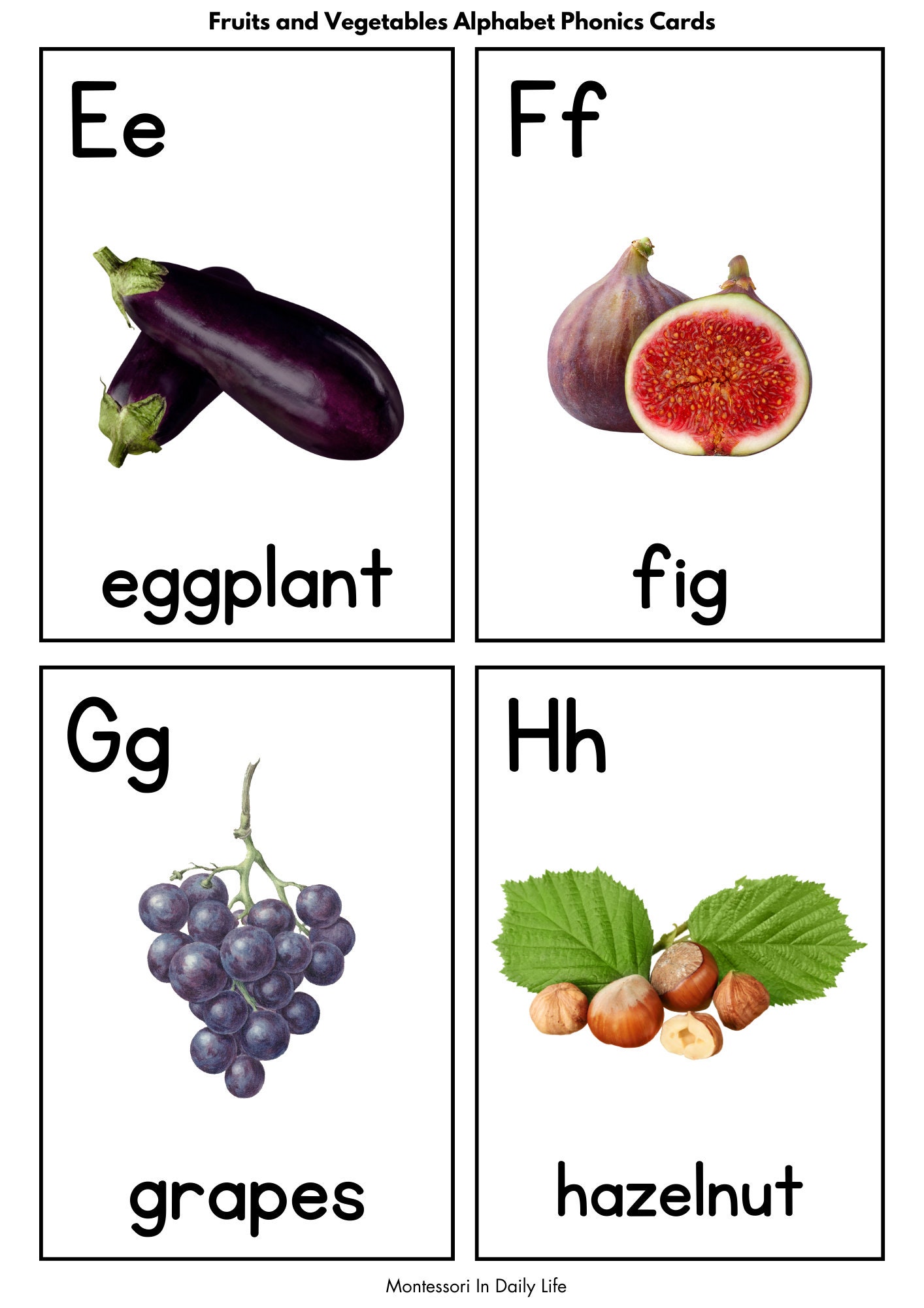 Fruits and Vegetables Montessori 3-part Cards and Alphabet Phonics ...