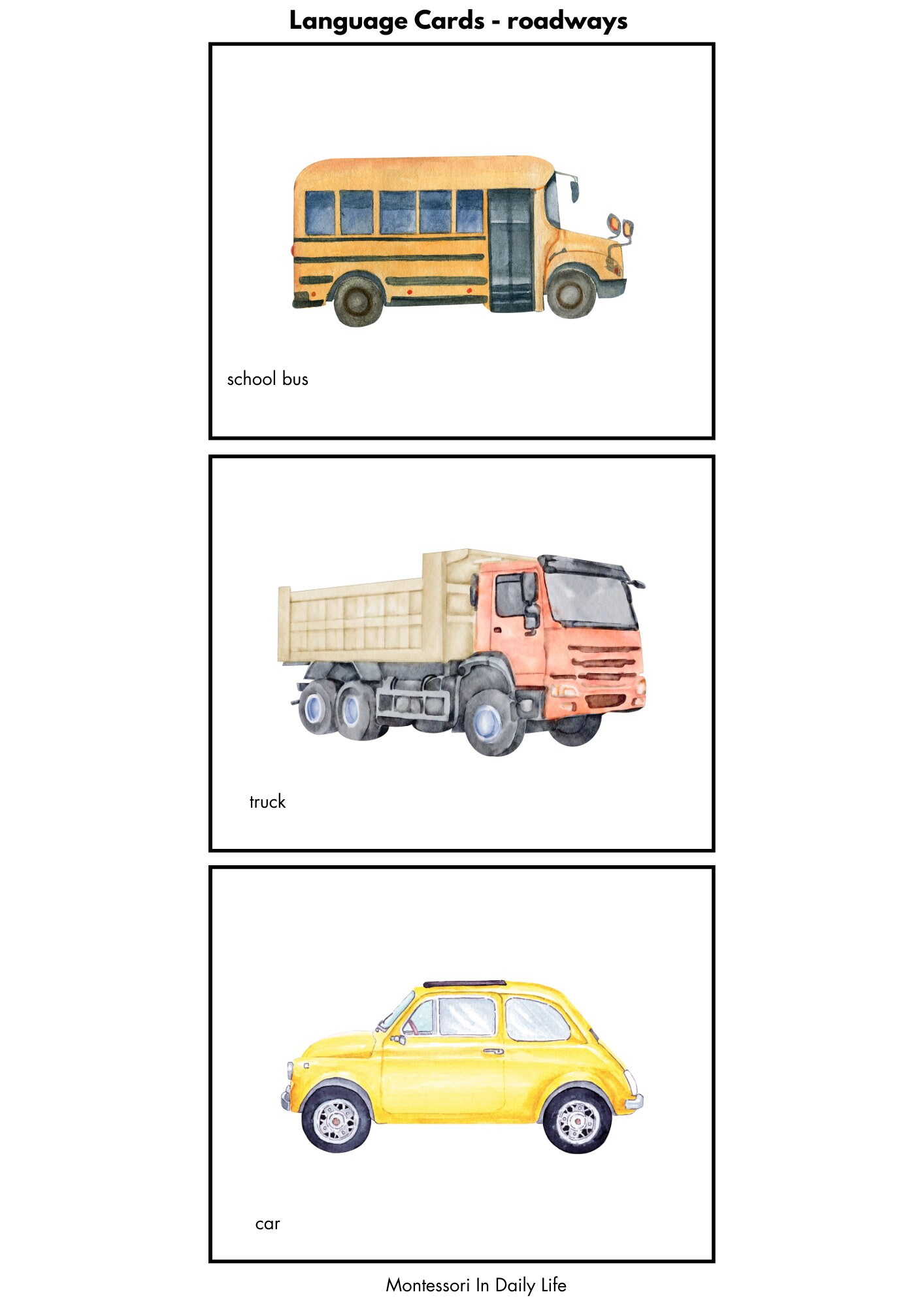Transportation Montessori 3-part Cards 5 Languages FREE Transportation ...