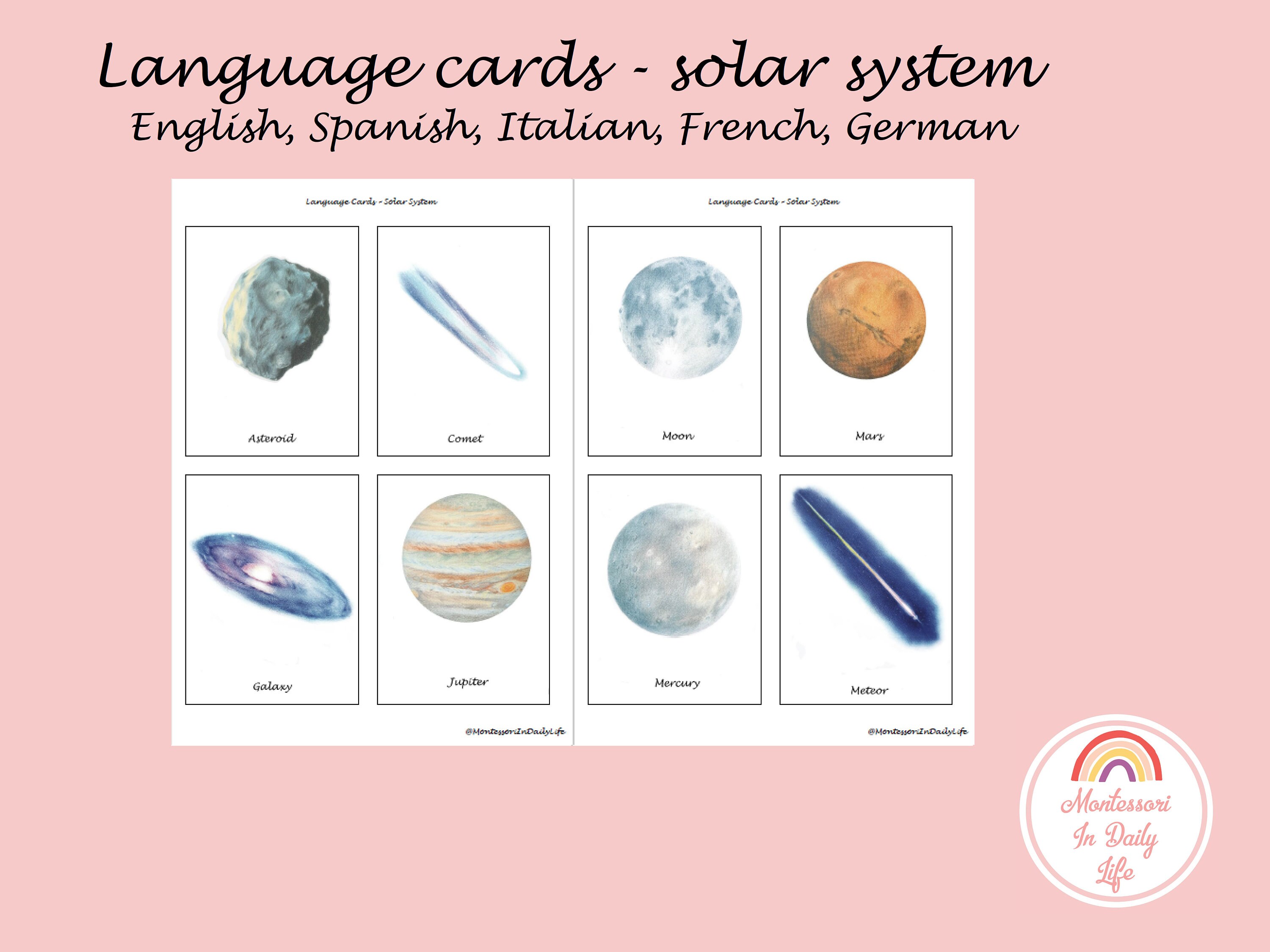 Solar System Language cards Eng It Fr Es De Montessori | Etsy