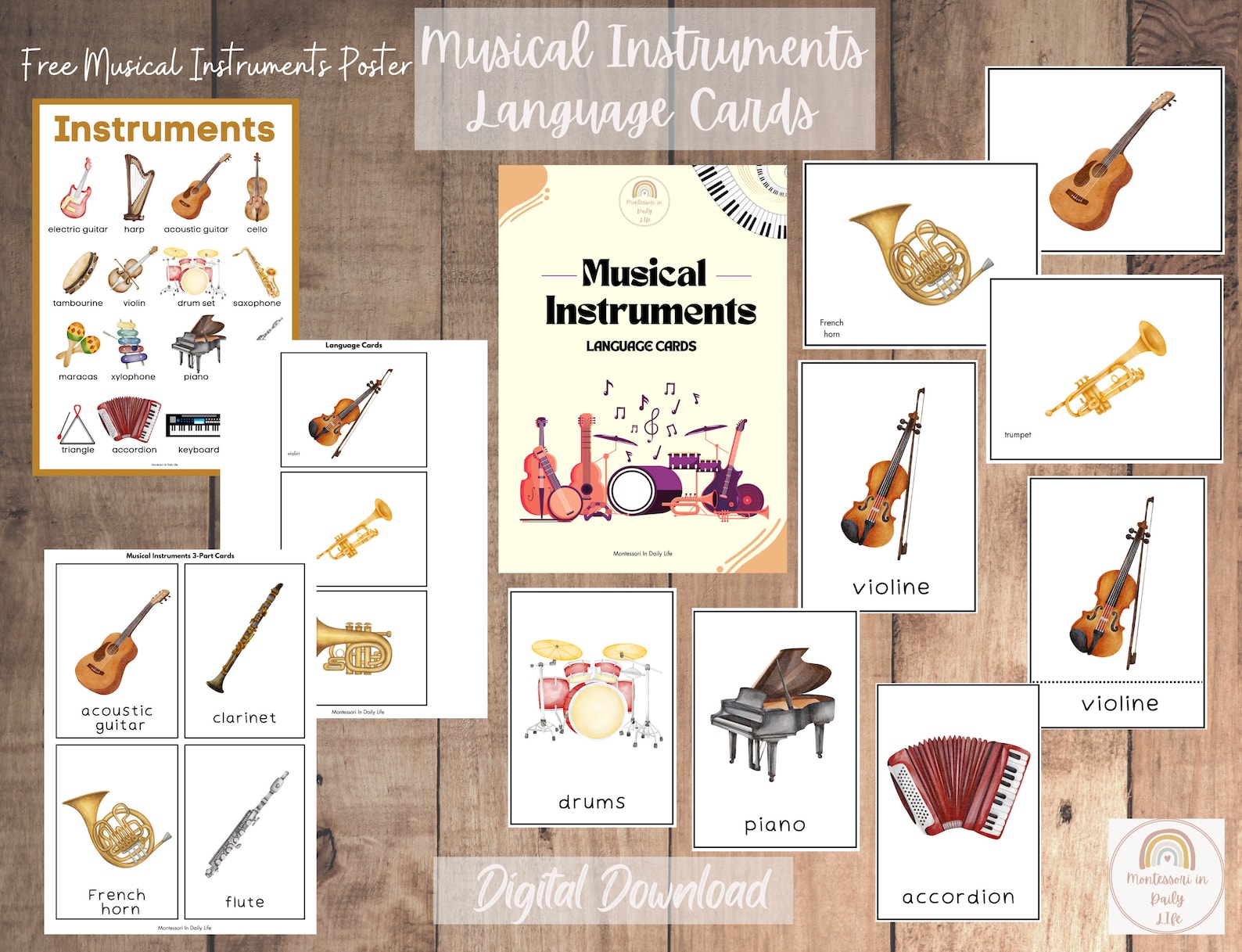 Montessori Language Cards - Musical Instruments 5 Languages En, Es It ...