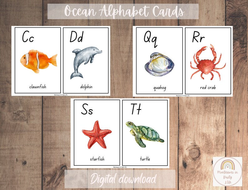 Ocean Animals Alphabet Cards - Montessori Language Cards - Etsy