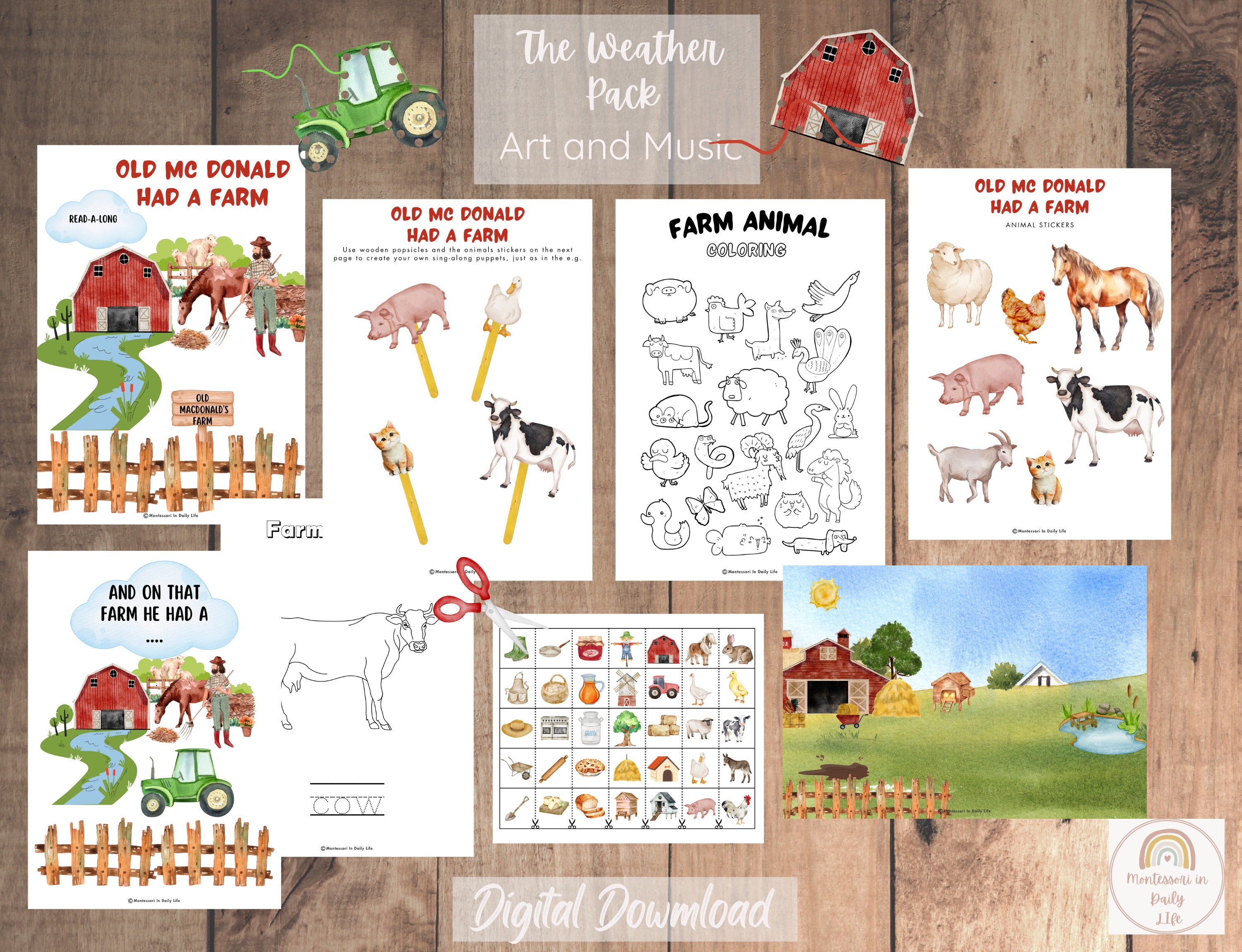 On the Farm Montessori Learning Pack 3 6 Yo, With 2 FREE Coloring Books ...