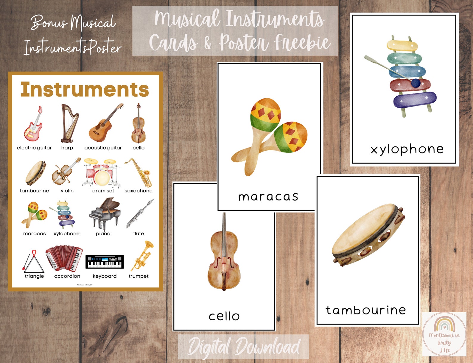 Montessori Language Cards - Musical Instruments 5 Languages En, Es It ...