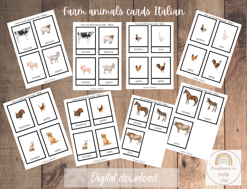 Farm Animals Language Cards: Montessori Watercolor Print (digital ...
