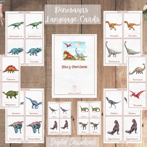 Dinosaurs Language Cards Eng, Es, It, Fr, De Montessori 3 Part Cards - Etsy