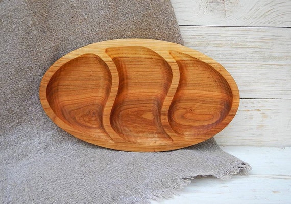 Serving Food Tray With Sections Wooden Serving Plate - Etsy