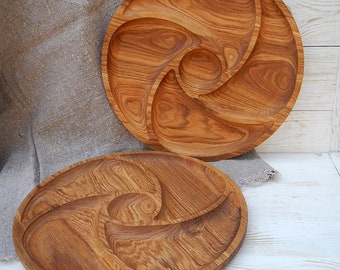 Serving Food Tray With Sections Wooden Serving Plate | Etsy