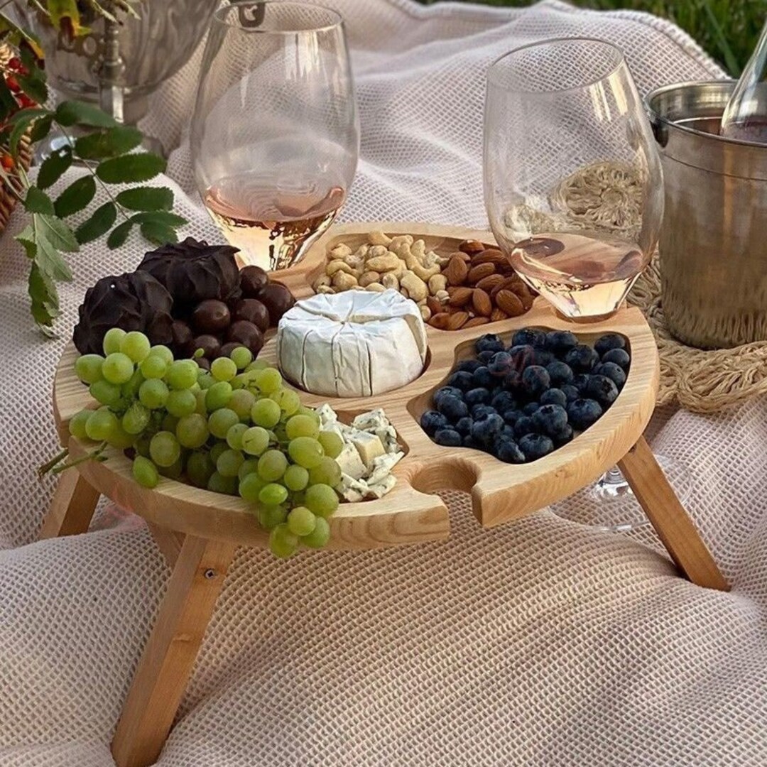 Wood Picnic Table, Wine & Snack Serving Platter, Cheese Board - Etsy