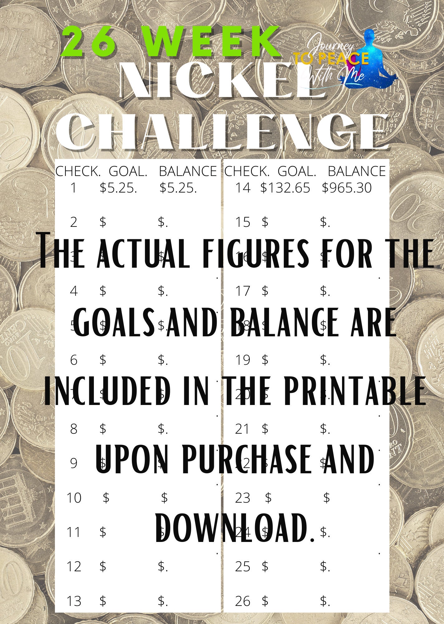 Biweekly 26 Week Nickel Challenge Printable - Etsy