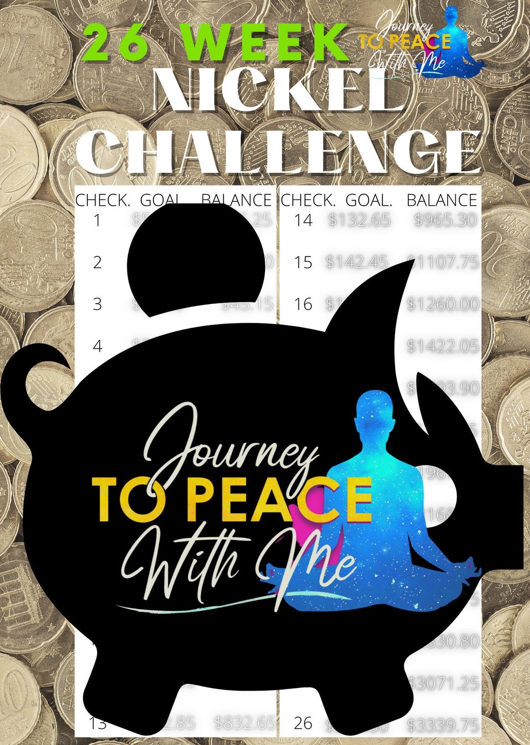 Biweekly 26 Week Nickel Challenge Printable - Etsy