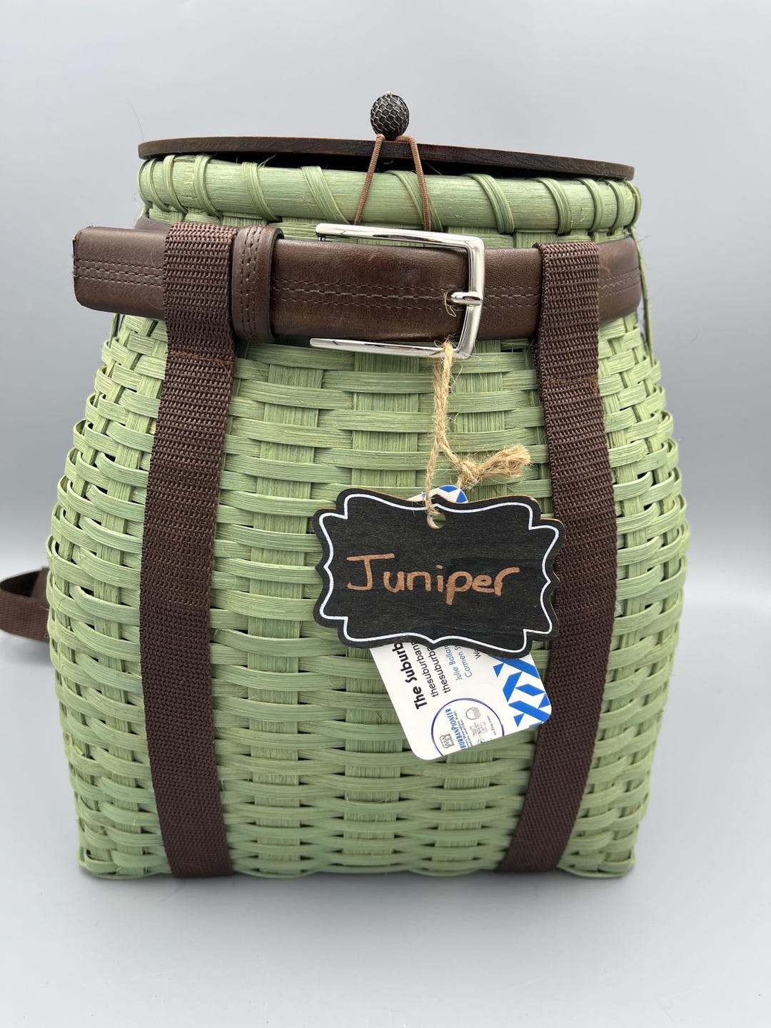 Handmade Large Foraging Backpack Basket W Lidjuniper Stained Green and ...