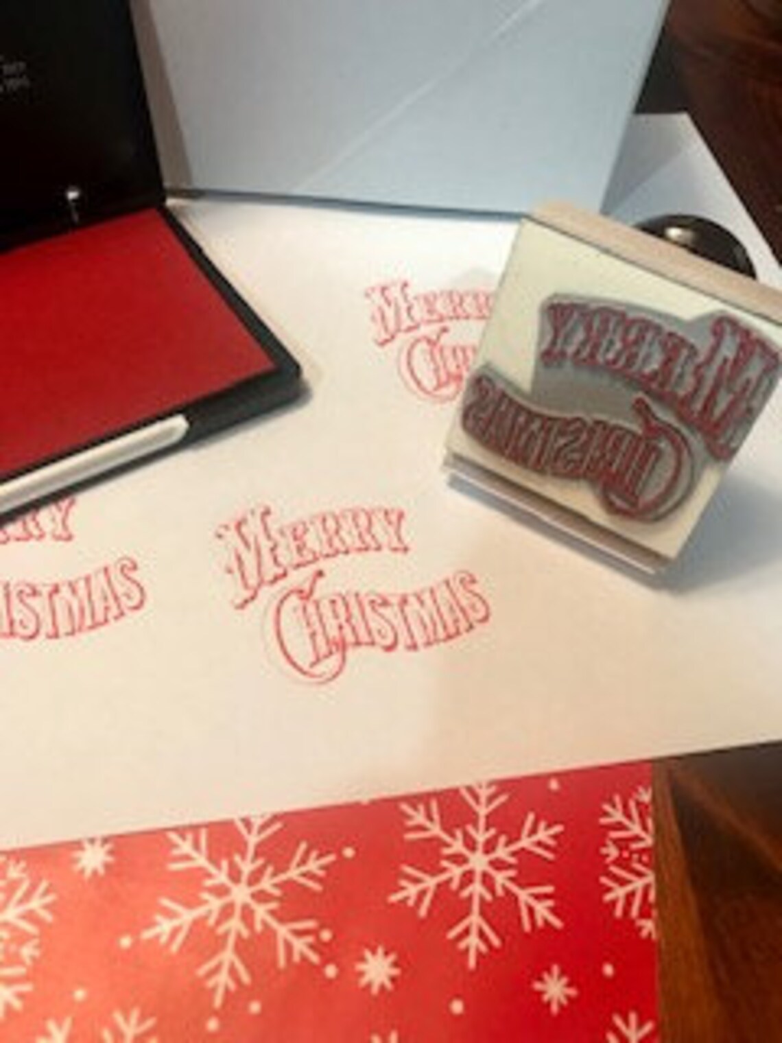 Merry Christmas Rubber Stamp With Red Ink Pad (2"x2") - Etsy