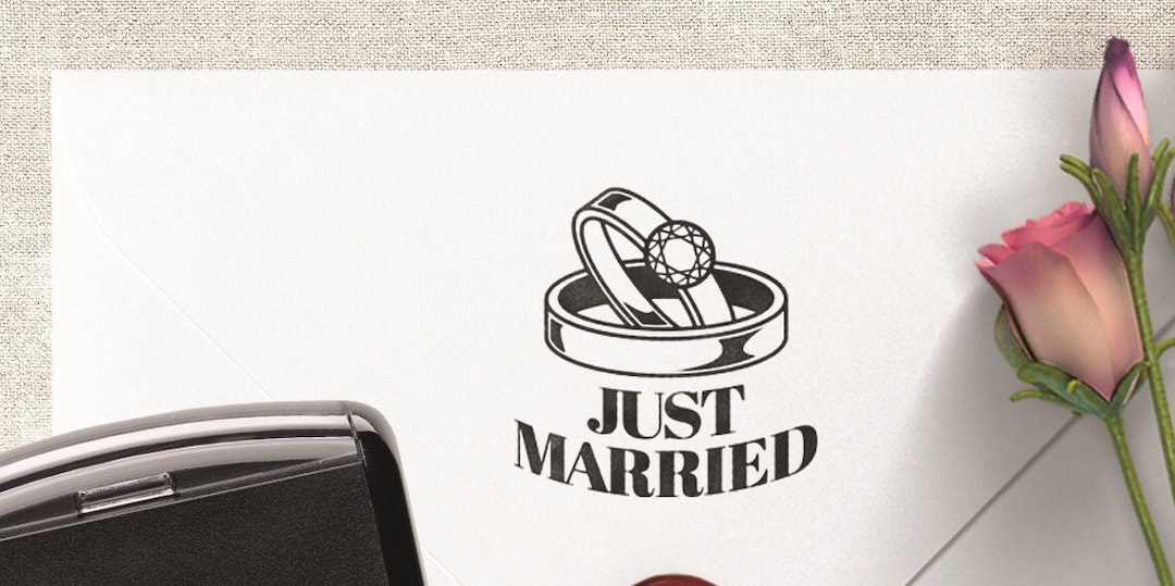 Just Married Stamp: Self-inking Wedding Favor, Cards & Tags (1 1/2 ...