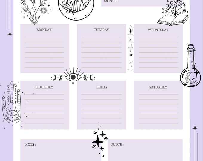 Mystical Weekly Planner Printable – Witchy Moon and Crystal Weekly ...