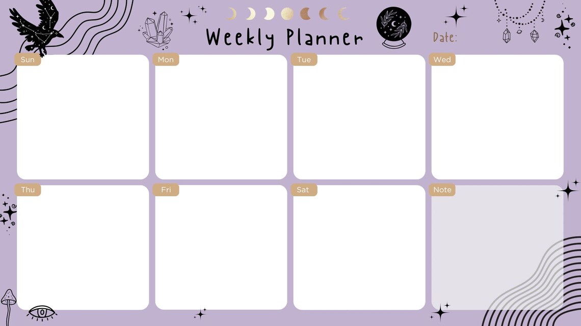 Witchy Weekly Planner Printable – Moon Phase Weekly Schedule Page ...