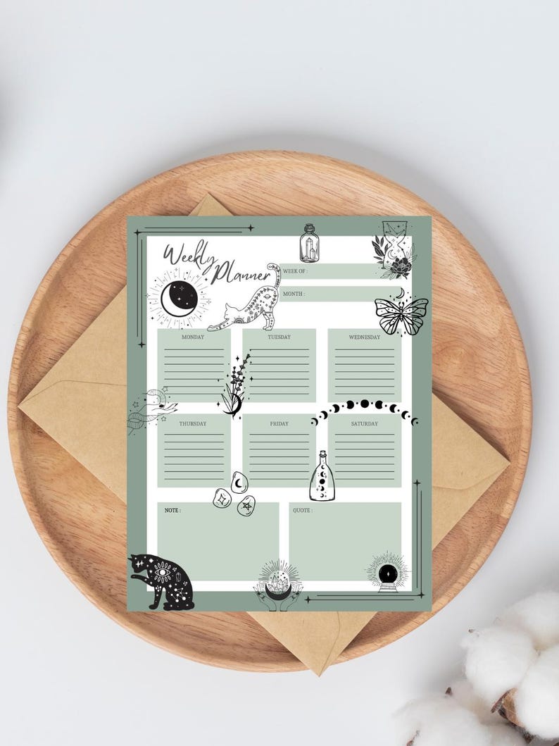 Mystical Weekly Planner Printable – Witchy Moon and Crystal Weekly ...