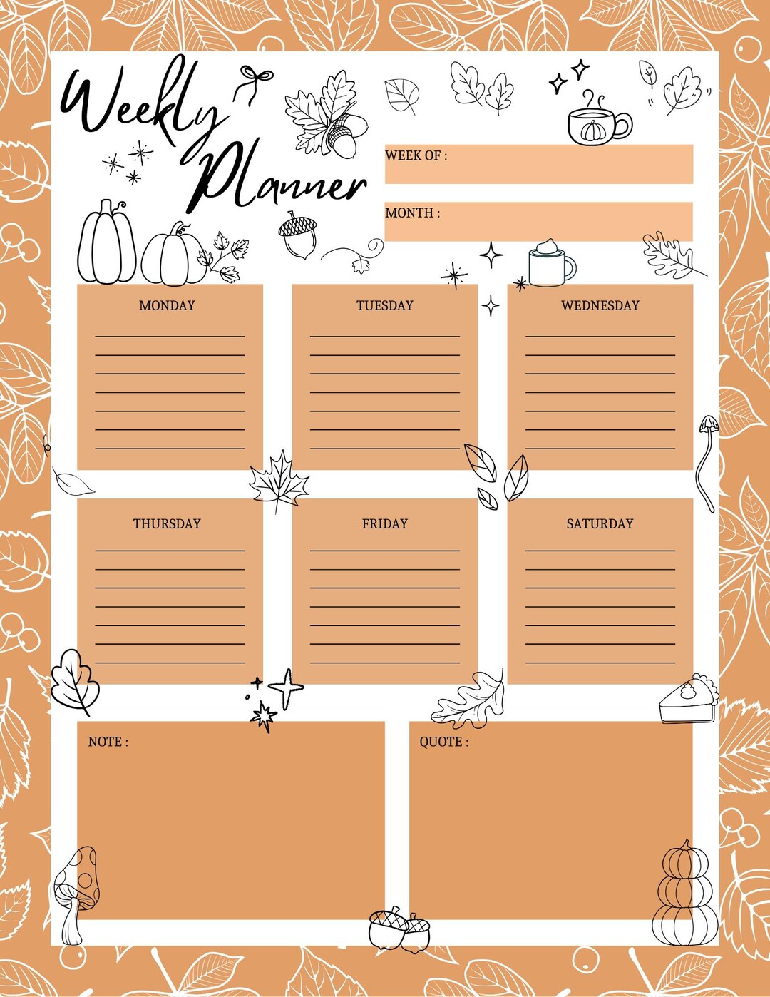 Fall Weekly Planner Printable – Autumn Theme Weekly Schedule Page ...