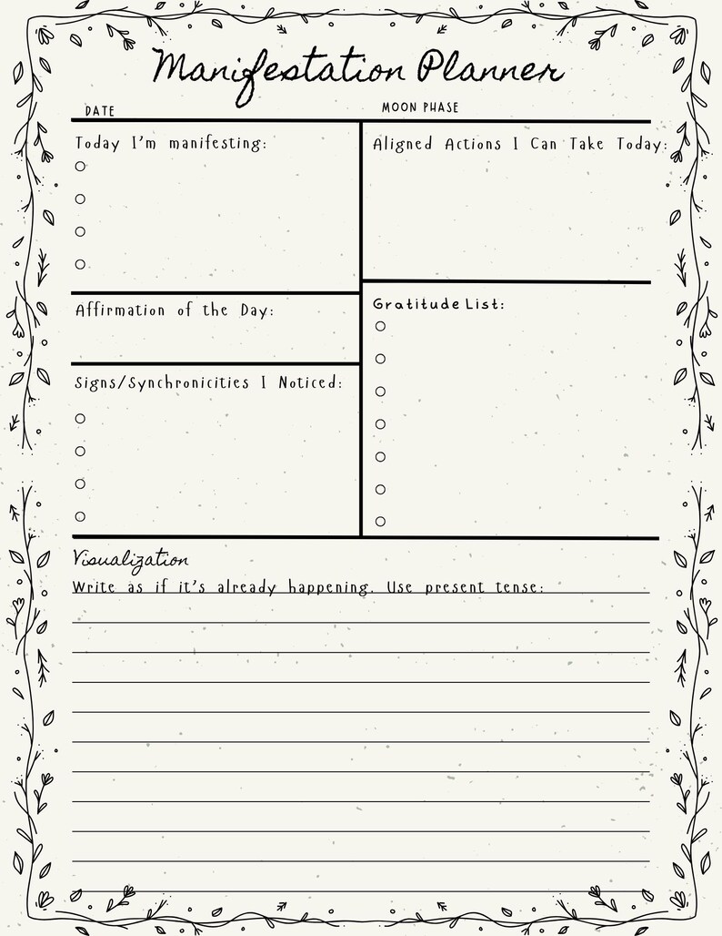 Manifestation Planner Printable – Vision Board & Gratitude Journal ...