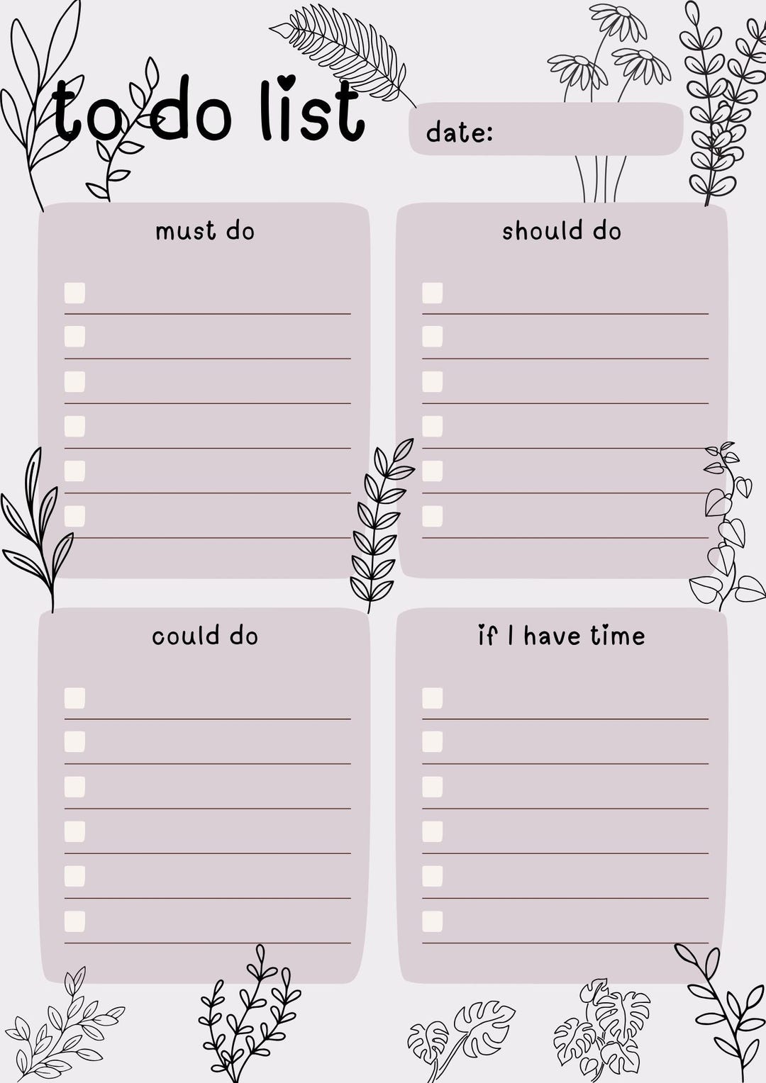 Floral To-do List Printable – Muted Floral Daily Task Organizer ...