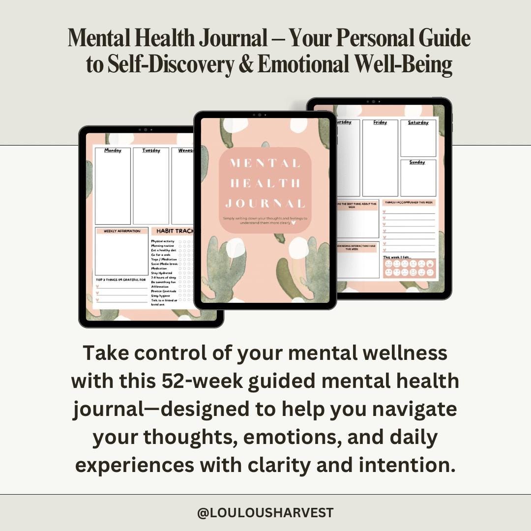 Mental Health Journal. 52-week Digital Planner. - Etsy