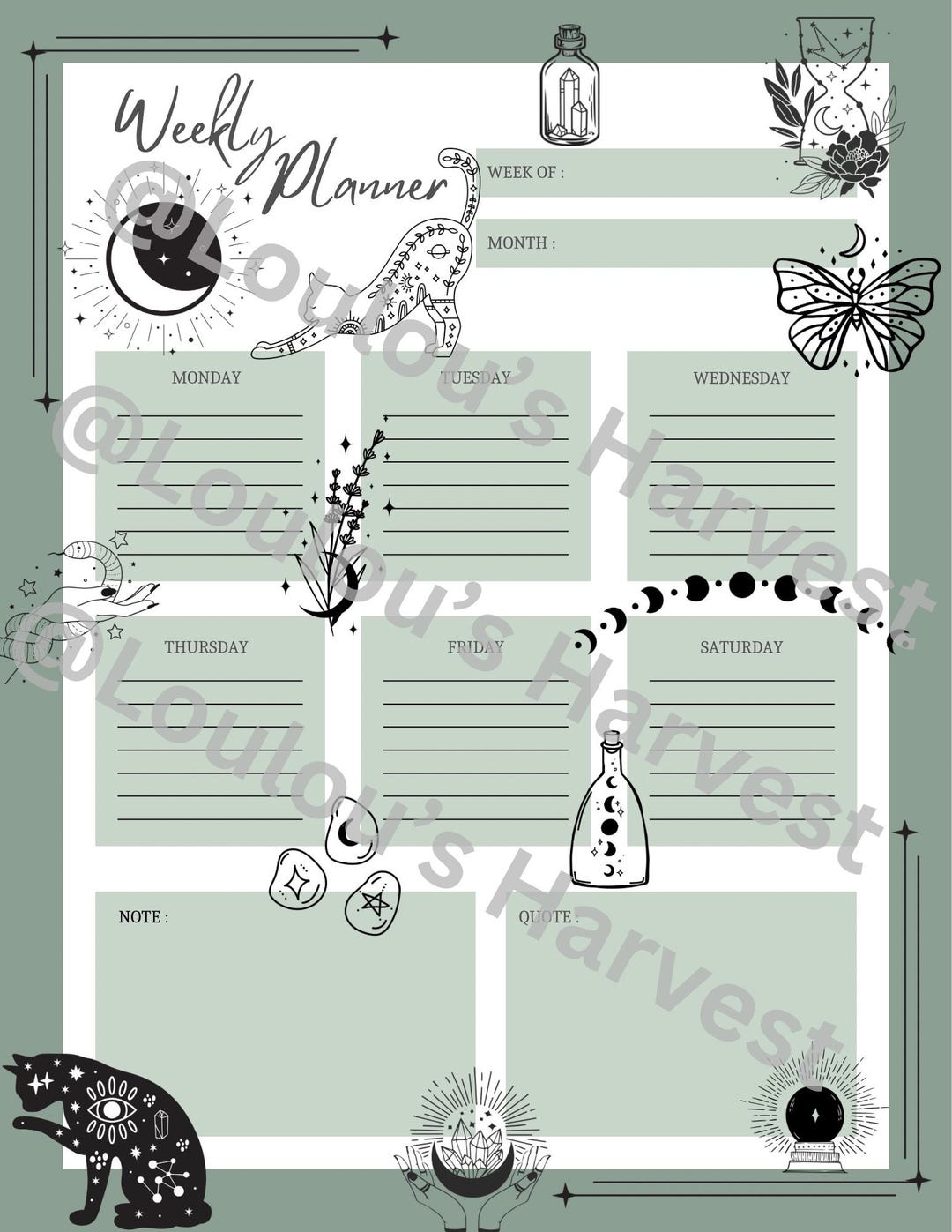 Mystical Weekly Planner Printable – Witchy Moon and Crystal Weekly ...