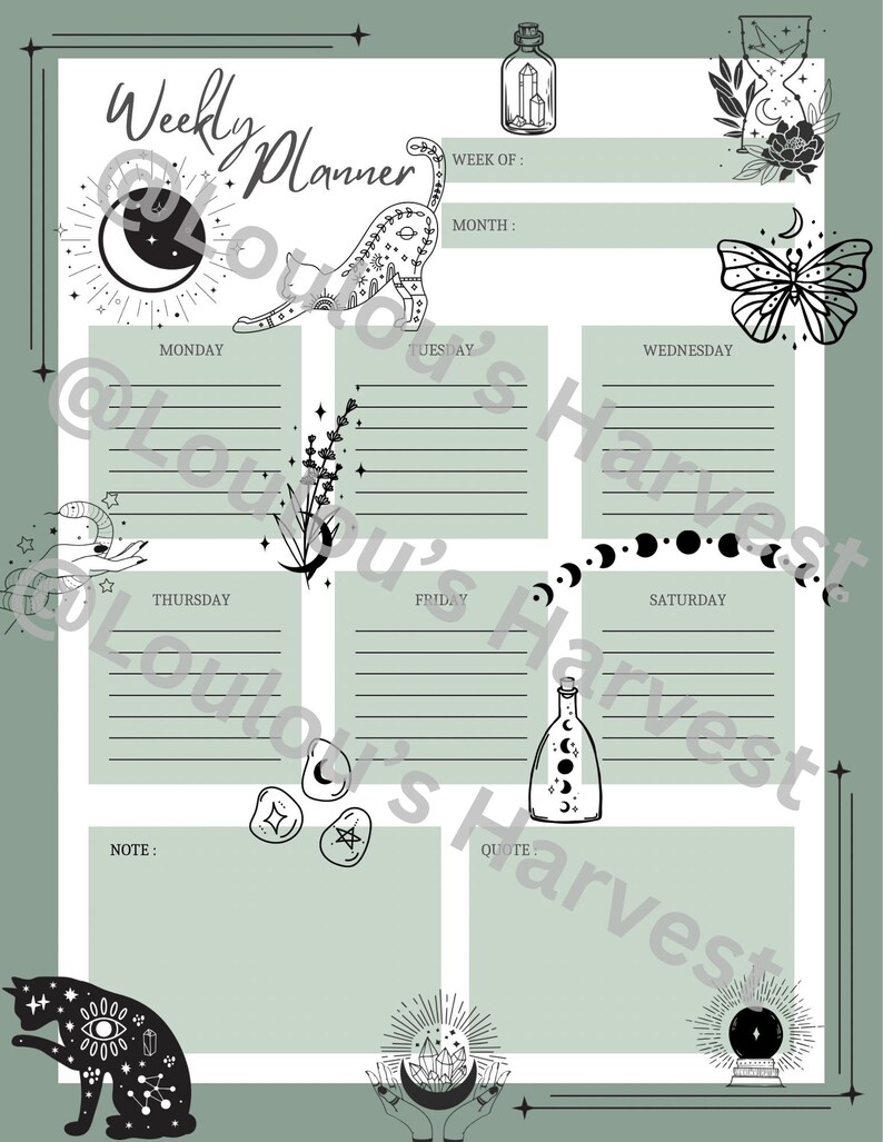 Mystical Weekly Planner Printable – Witchy Moon and Crystal Weekly ...