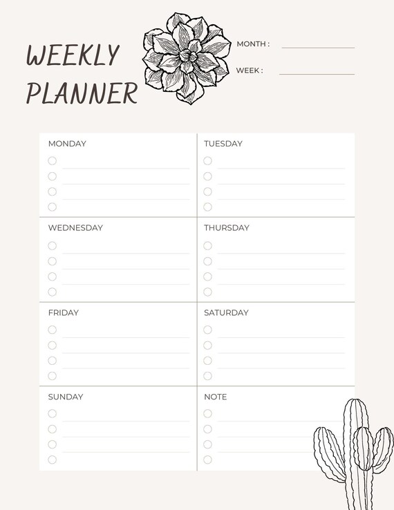 Weekly Planner Printable to Do List - Etsy