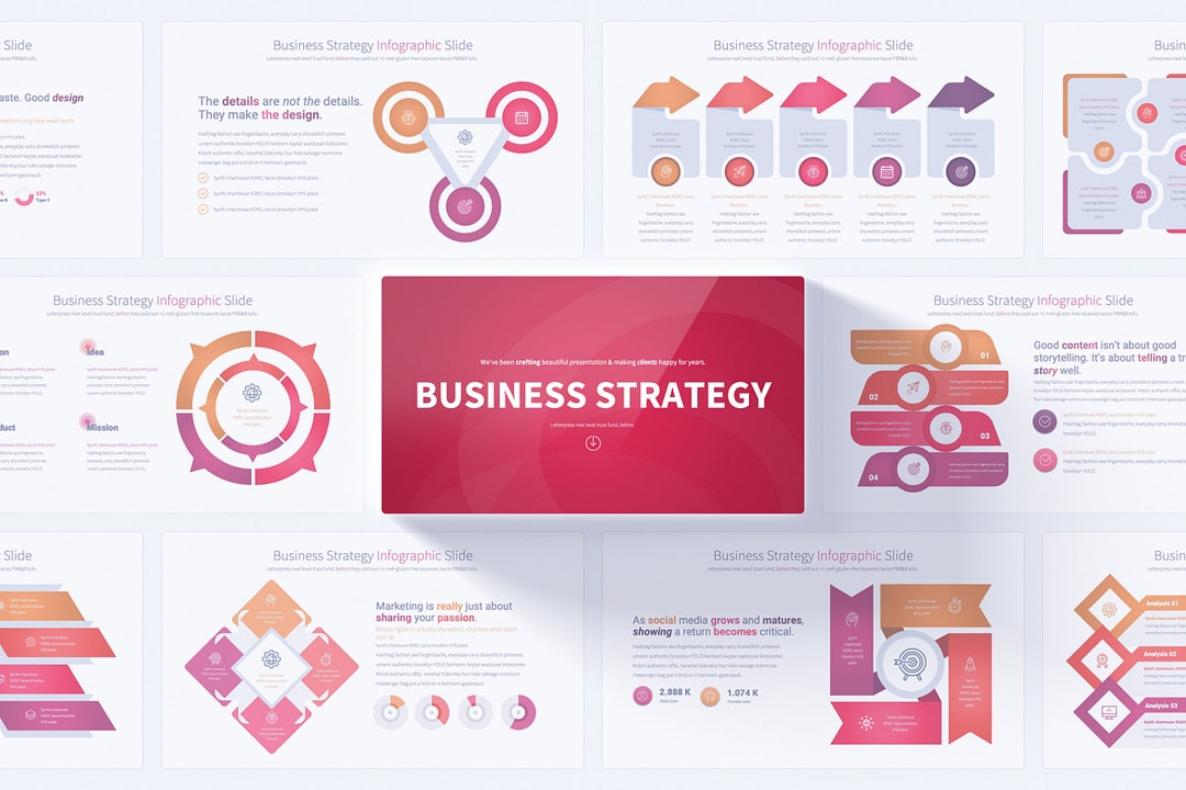 Diapositivas de infografías de PowerPoint sobre estrategia empresarial/plantilla de presentación ...