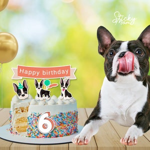 Boston Terrier Cake Topper Dog Decorations Happy Birthday Puppy Party ...