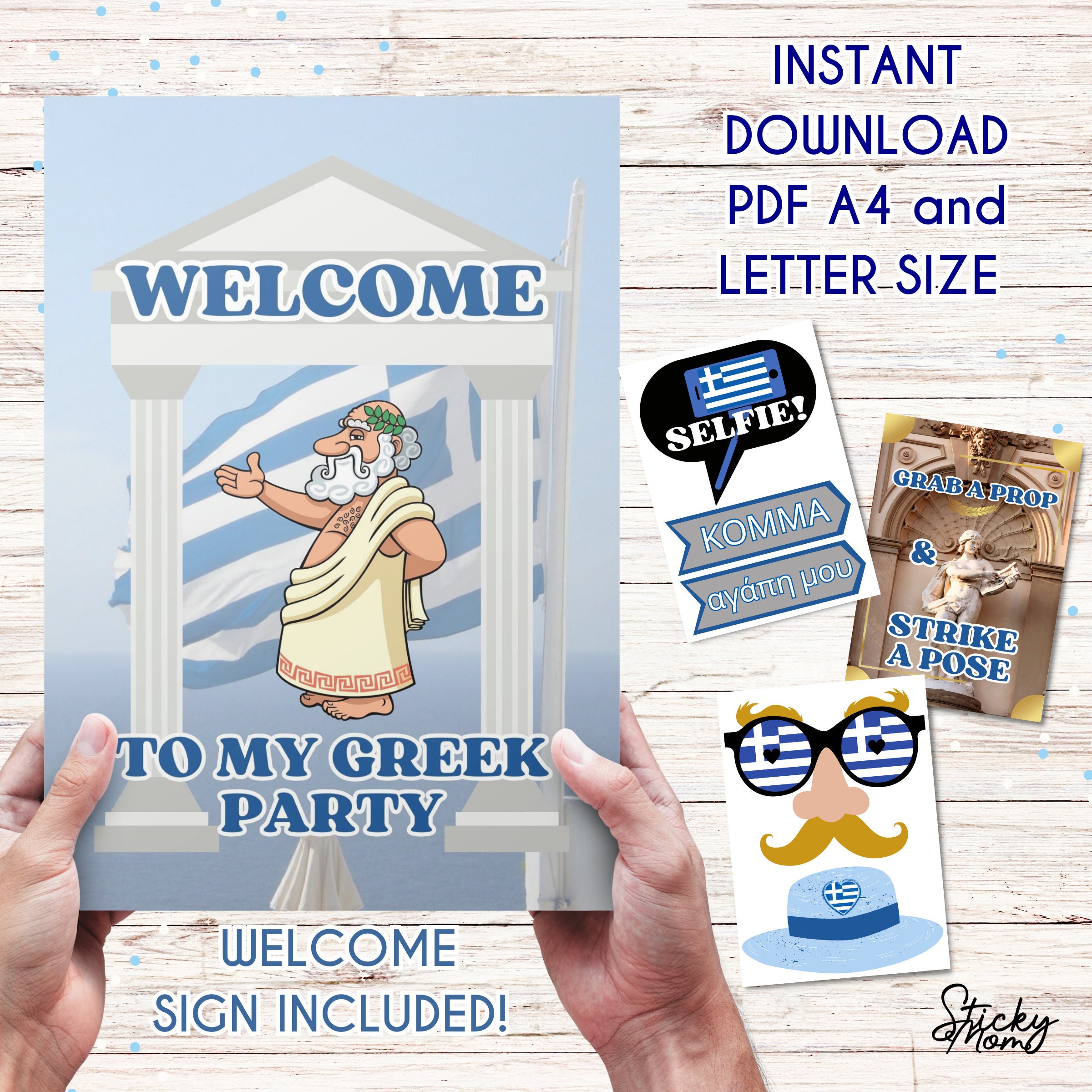 Greek Party Photo Props Photobooth Cupcake Toppers Greece Themed Props ...